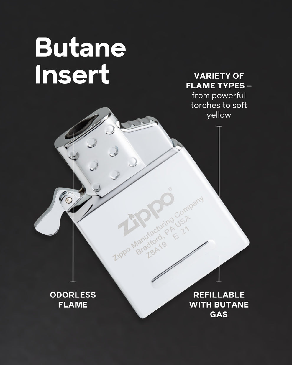 Single Torch Butane Lighter Insert - Black